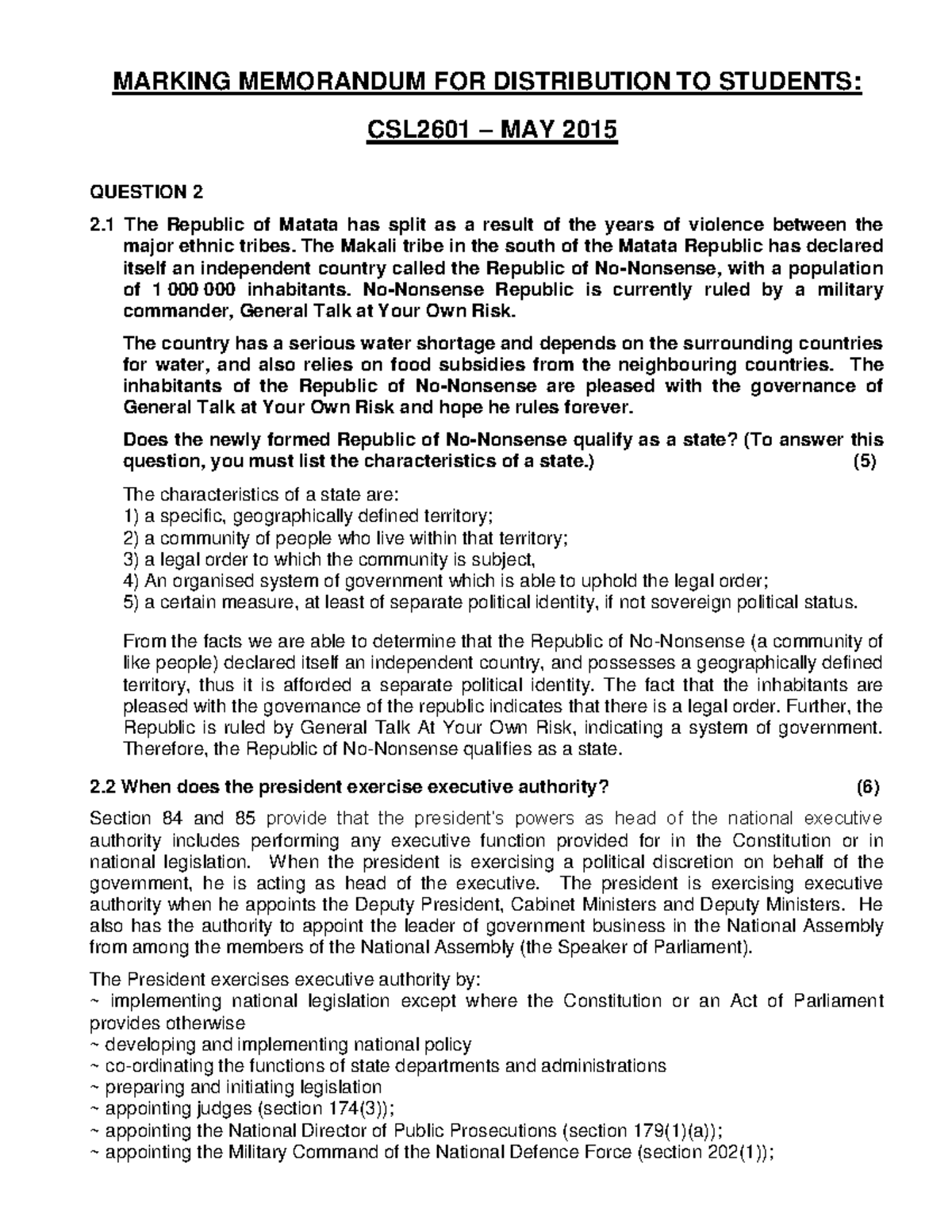 CSL 2015 MEMO - Revision - MARKING MEMORANDUM FOR DISTRIBUTION TO ...
