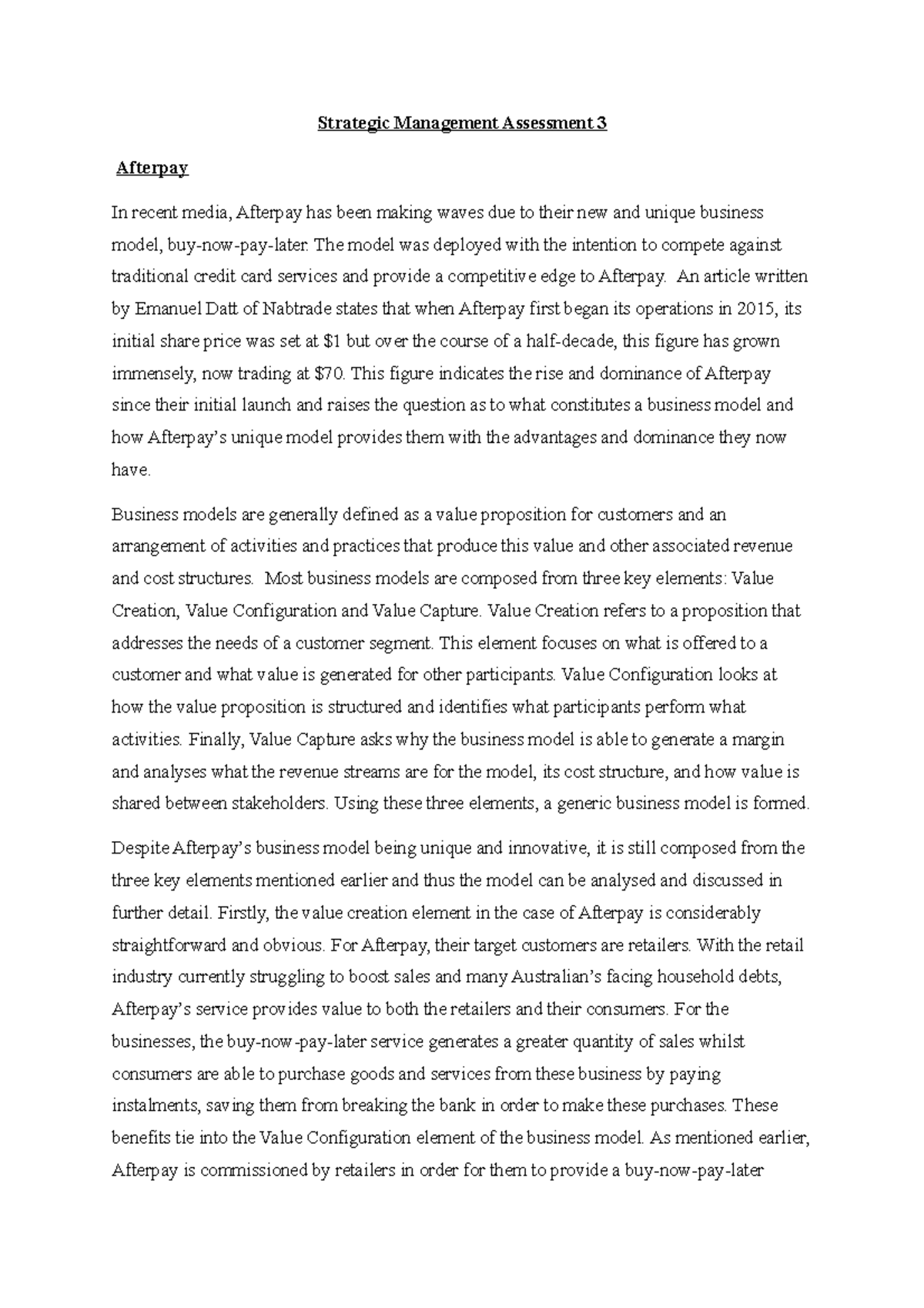 Strategic Management Assessment 3 - The model was deployed with the ...