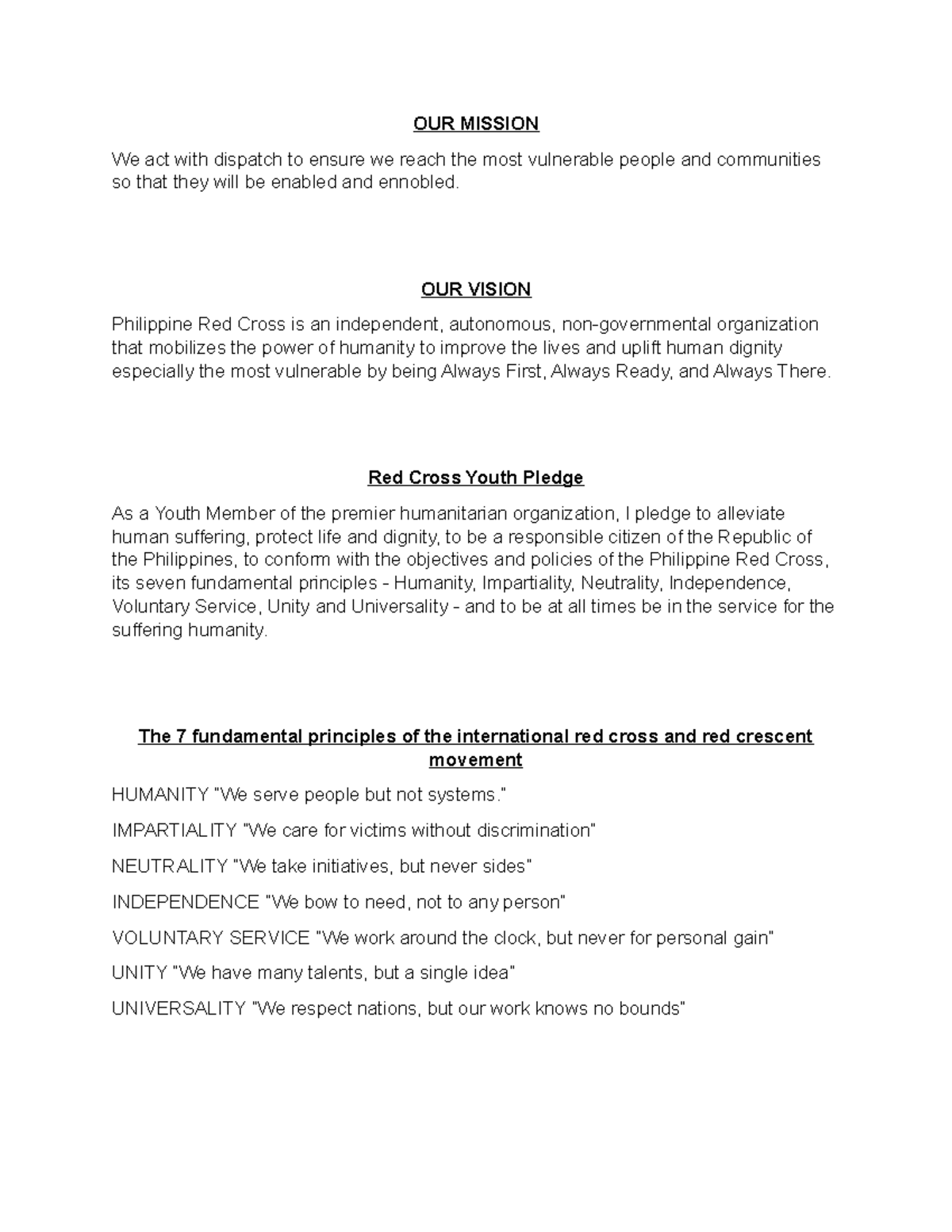 RCY Mission Vision Pledge 7 funda hymn life power lyrics 1 - OUR ...