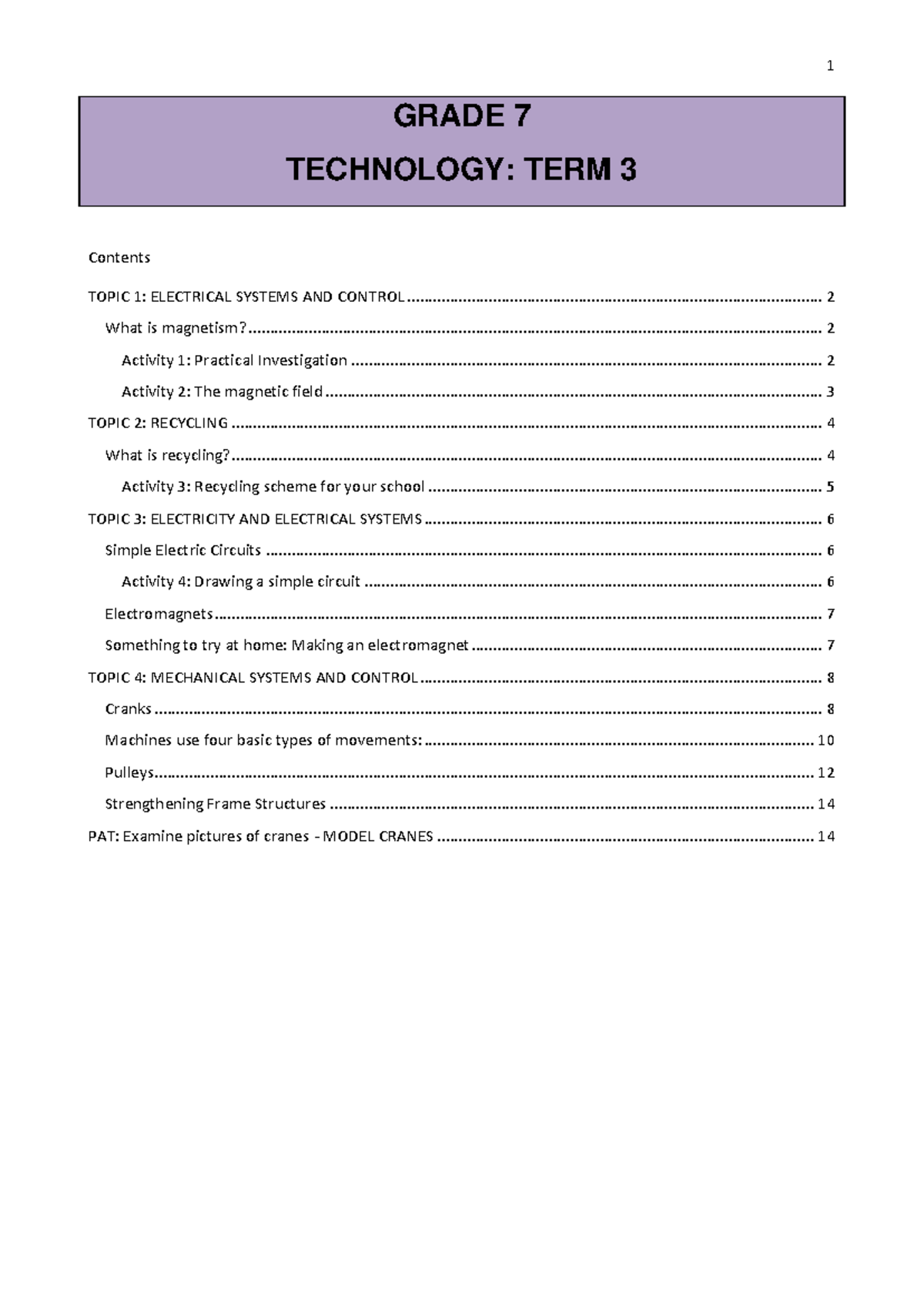 Grd 7 Technology T3 2023 - Contents - GRADE - TECHNOLOGY: TERM TOPIC 1 ...