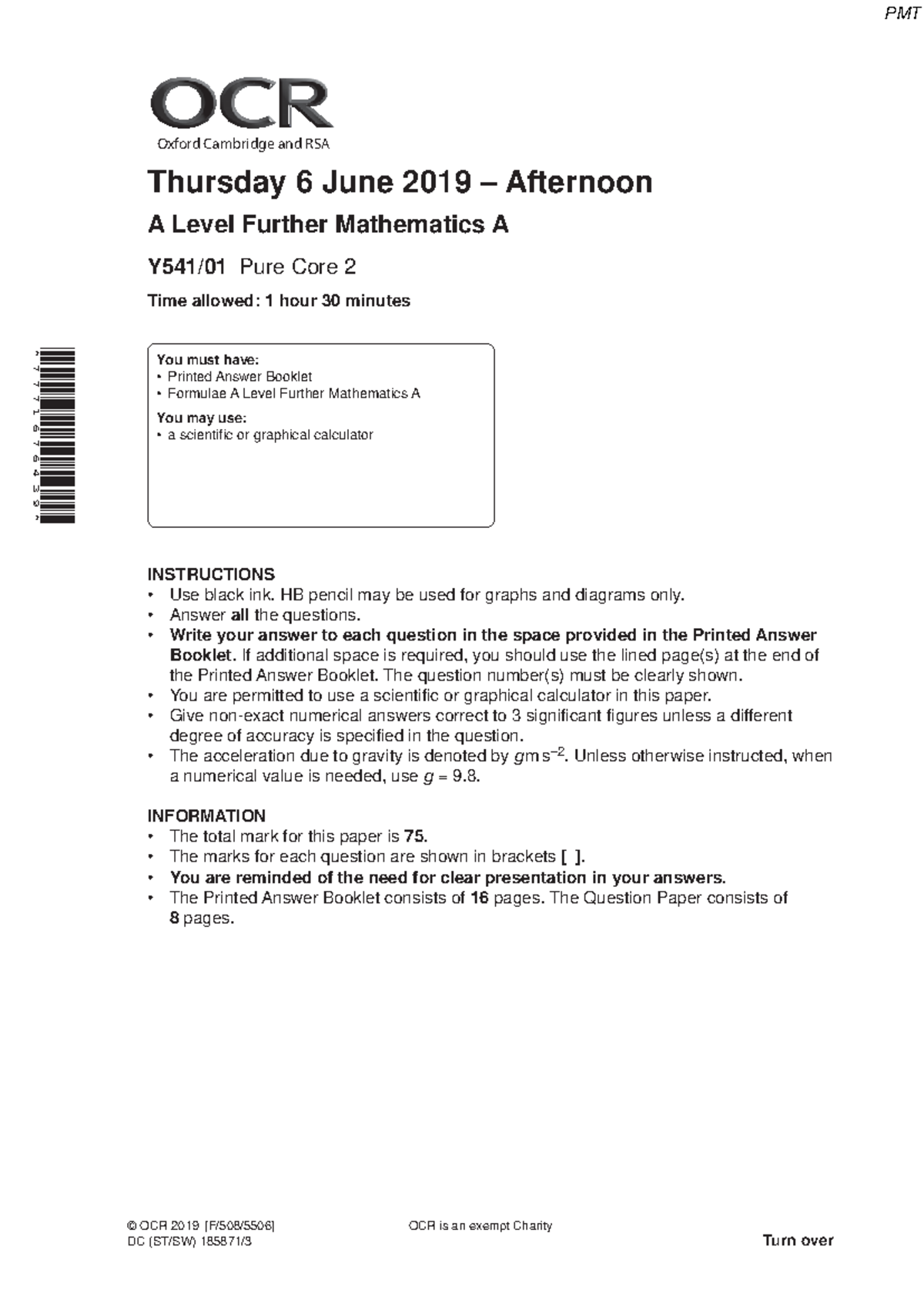 June 2019 Core 2 - math Q's - OCR is an exempt Charity Oxford Cambridge ...