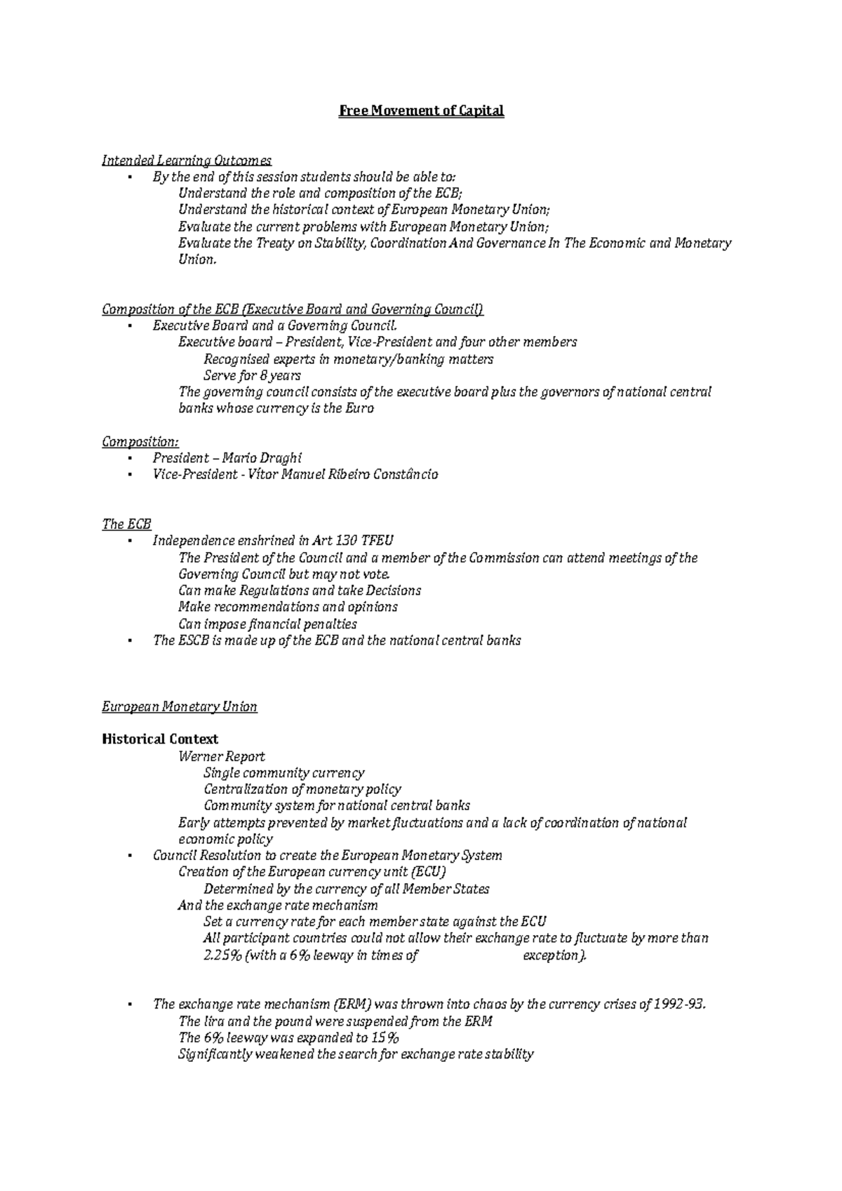 Free Movement of Capital - Free Movement of Capital Intended Learning ...