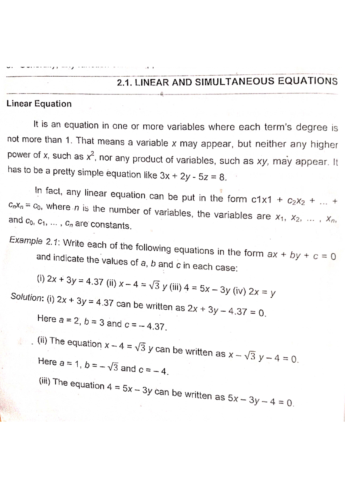 Linear and simulation equations-basic numerical skills - Bachelor of ...