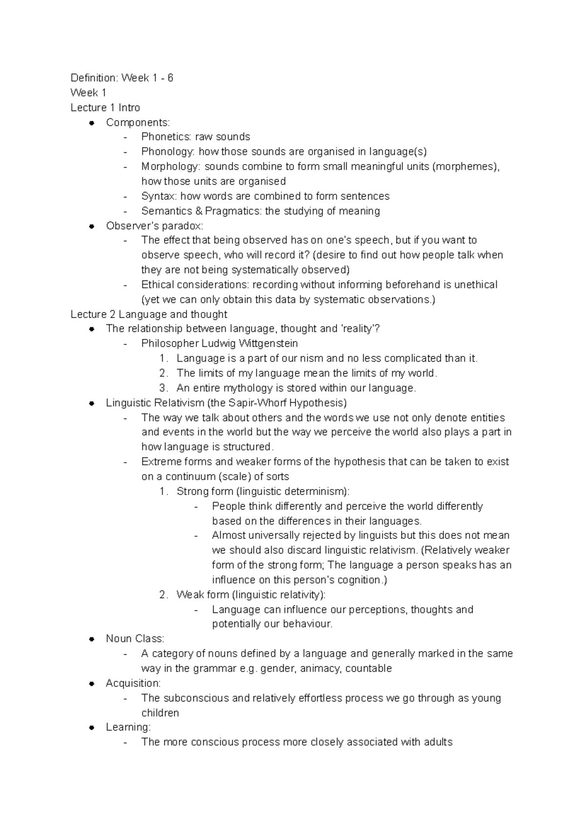 Linguist 101 - Definition (Week 1-6) - Definition: Week 1 - 6 Week 1 ...