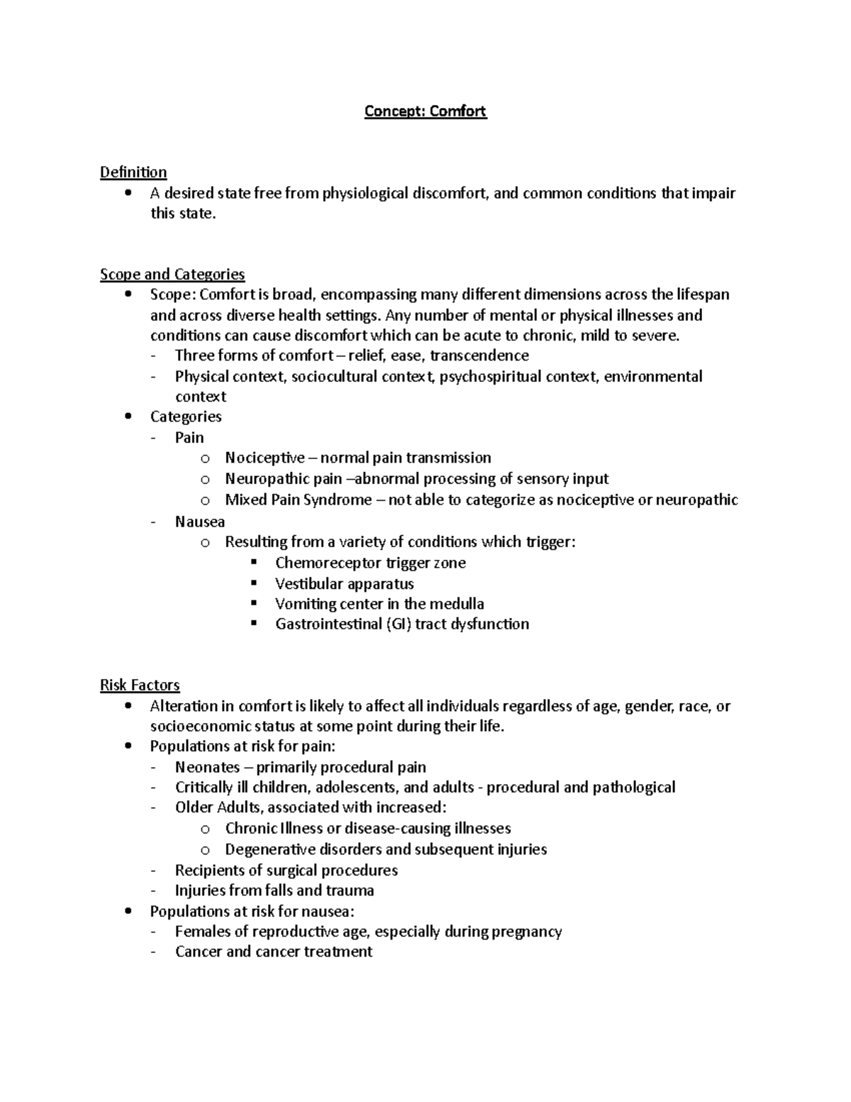 Concept Comfort - Concept: Comfort Definition A desired state free from ...