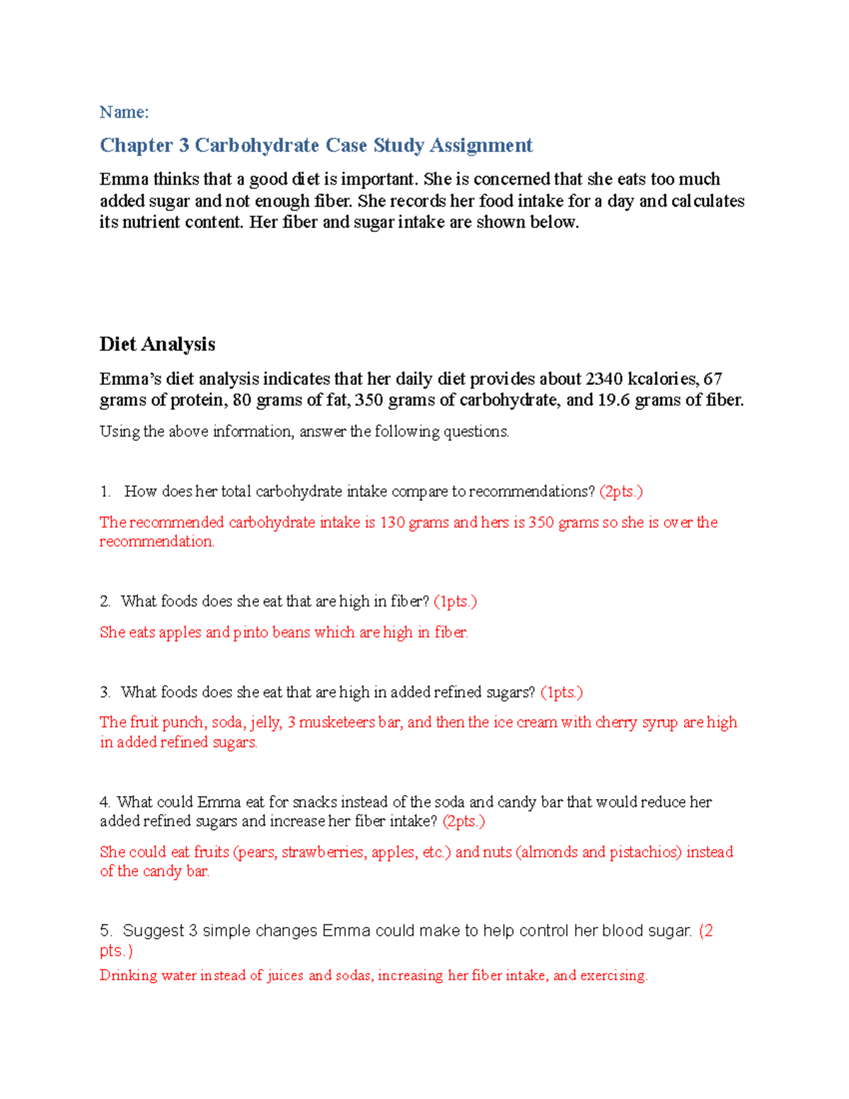 Chapter 3 case study - Name: Chapter 3 Carbohydrate Case Study ...