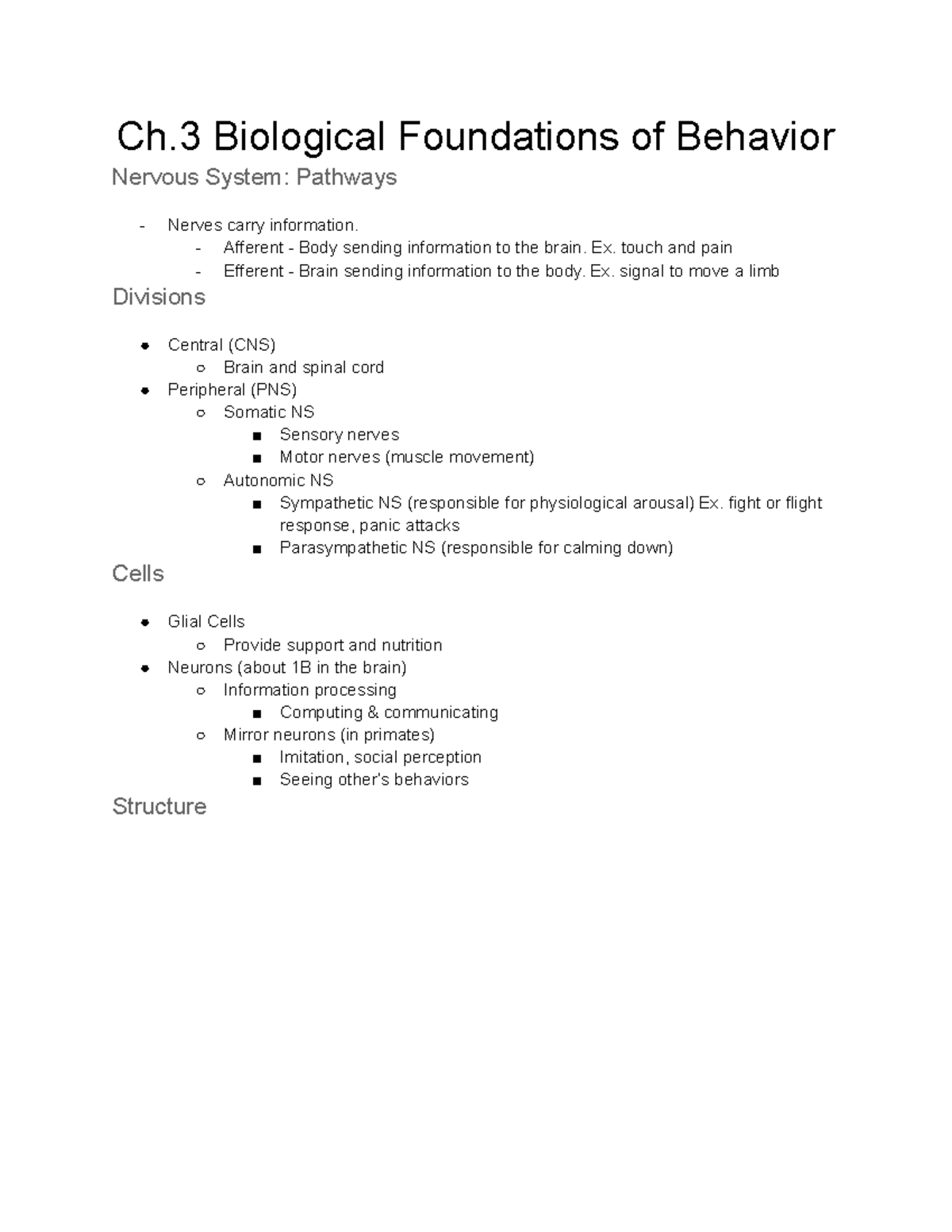 Biological Foundations of Behavior - Ch Biological Foundations of ...