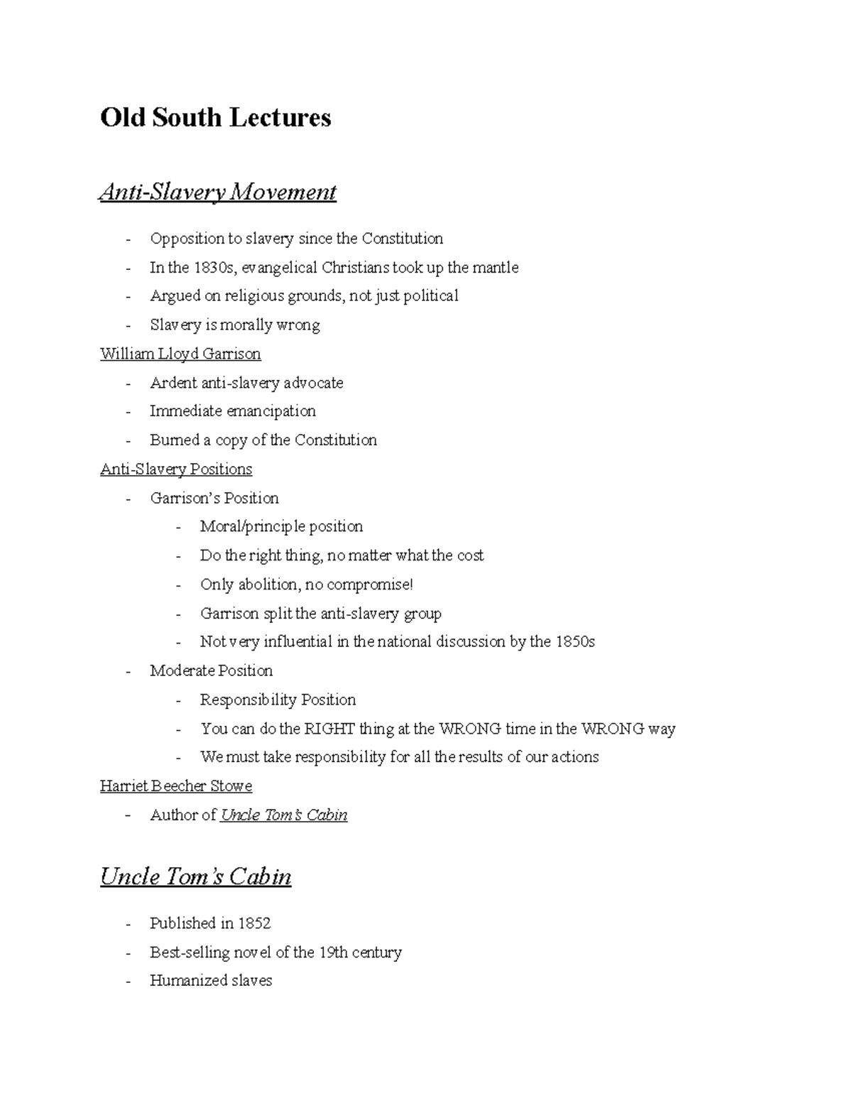 Old South Lecture Notes - Old South Lectures Anti-Slavery Movement ...