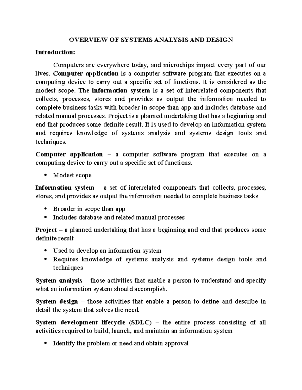 Overview OF Systems Analysis AND Design - OVERVIEW OF SYSTEMS ANALYSIS ...