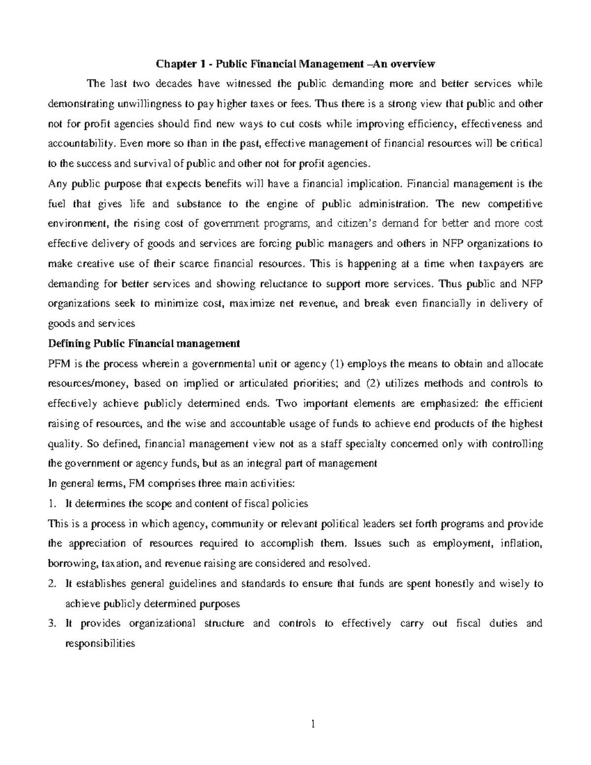 PFM FM Chapter 1 and 3 - Chapter 1 - Public Financial Management – An overview The last two ...