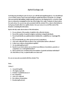 Terrestrial Ecology Lab Report - ENVS 3200 - NSU - Studocu