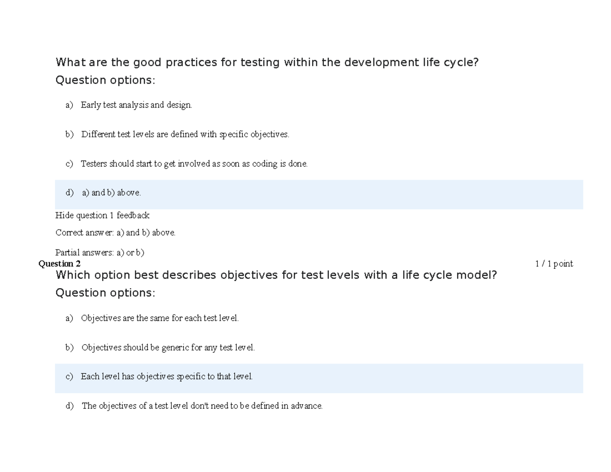 Midterm Practice Test - What are the good practices for testing within ...