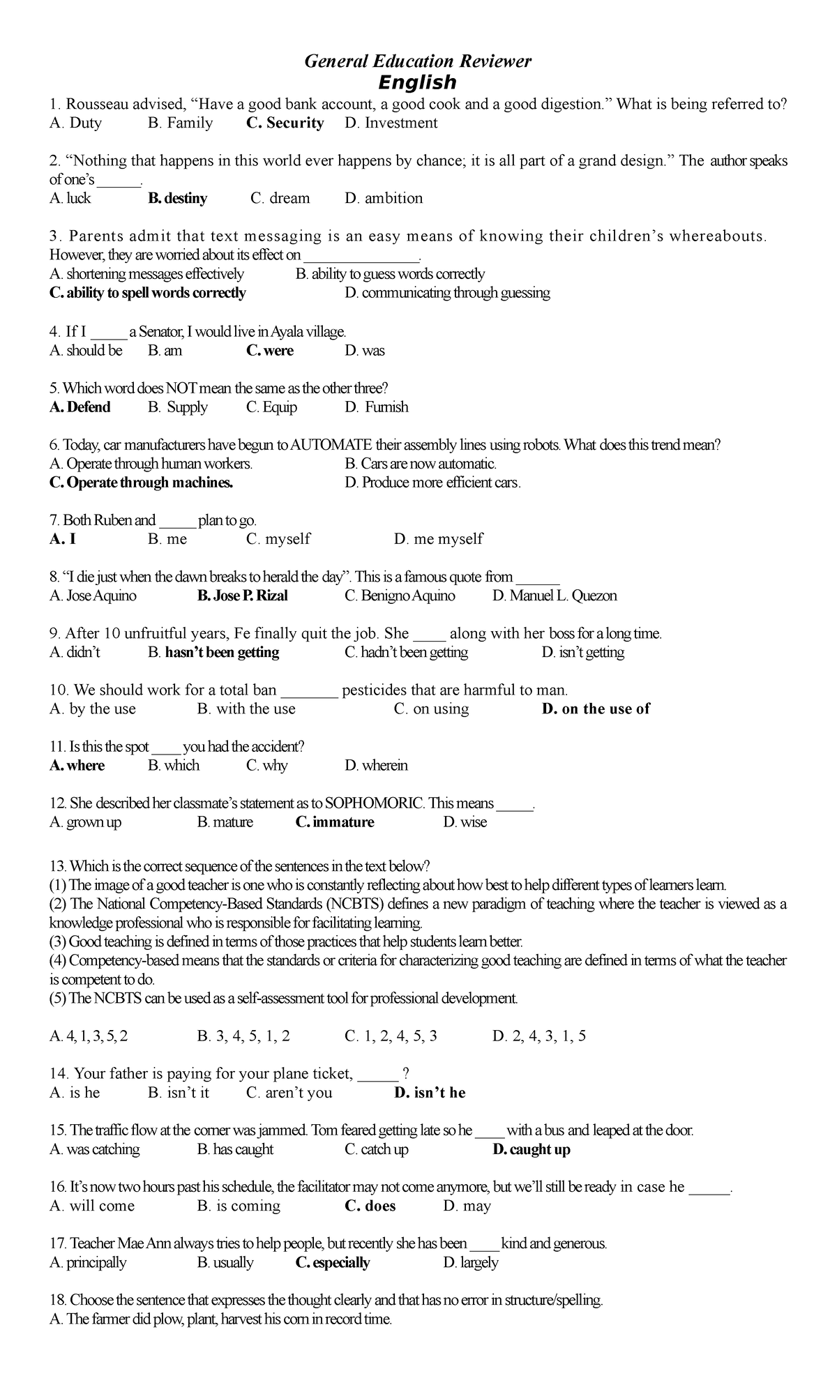 General Education Reviewer - General Education Reviewer English ...