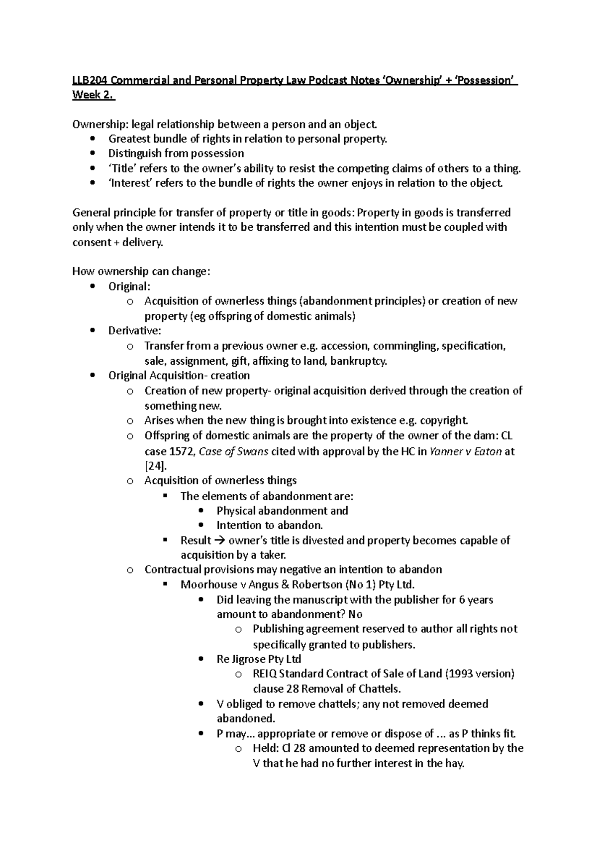 Backup of LLB204 Commercial and Personal Property Law Podcast Notes ...