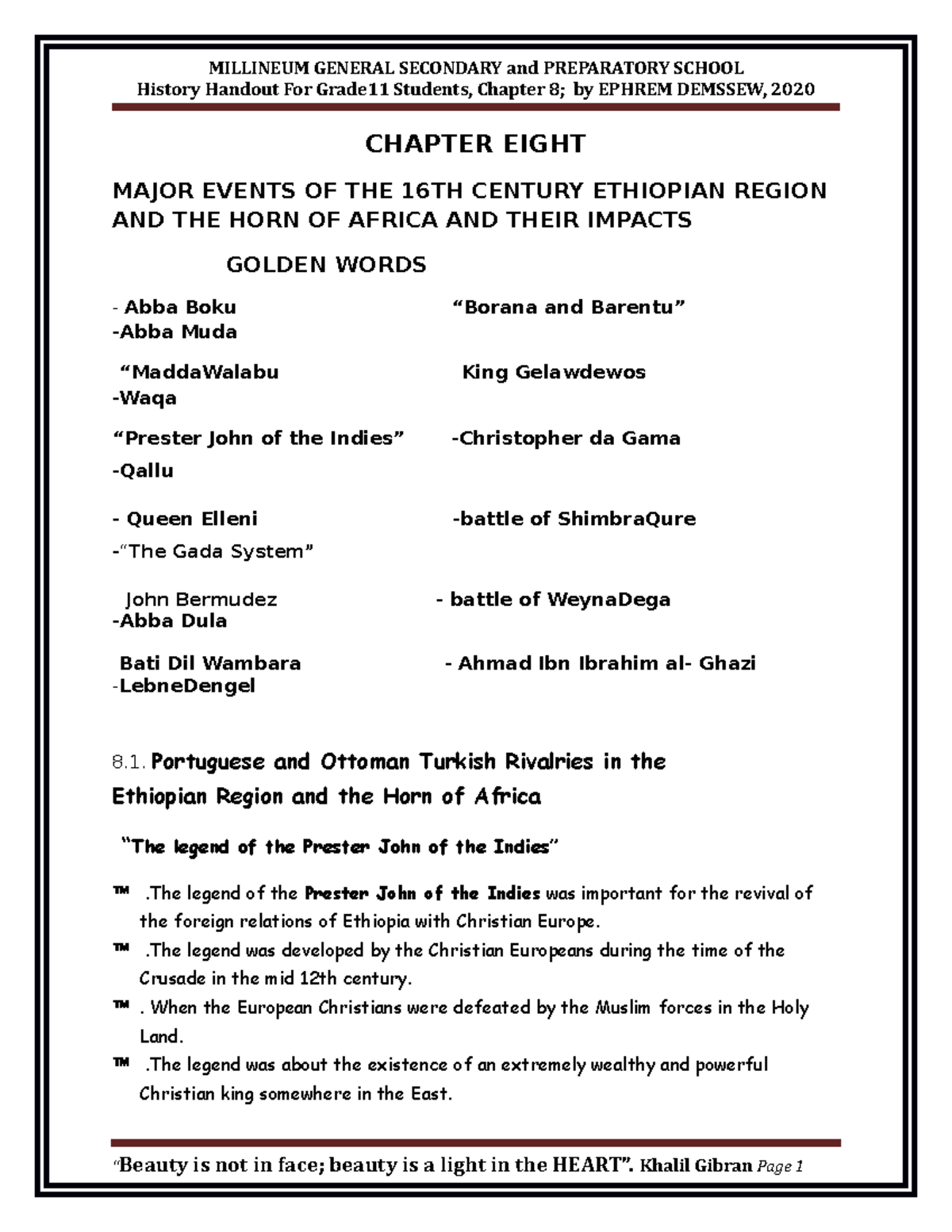 History note G-11 chap 8 - History Handout For Grade11 Students ...