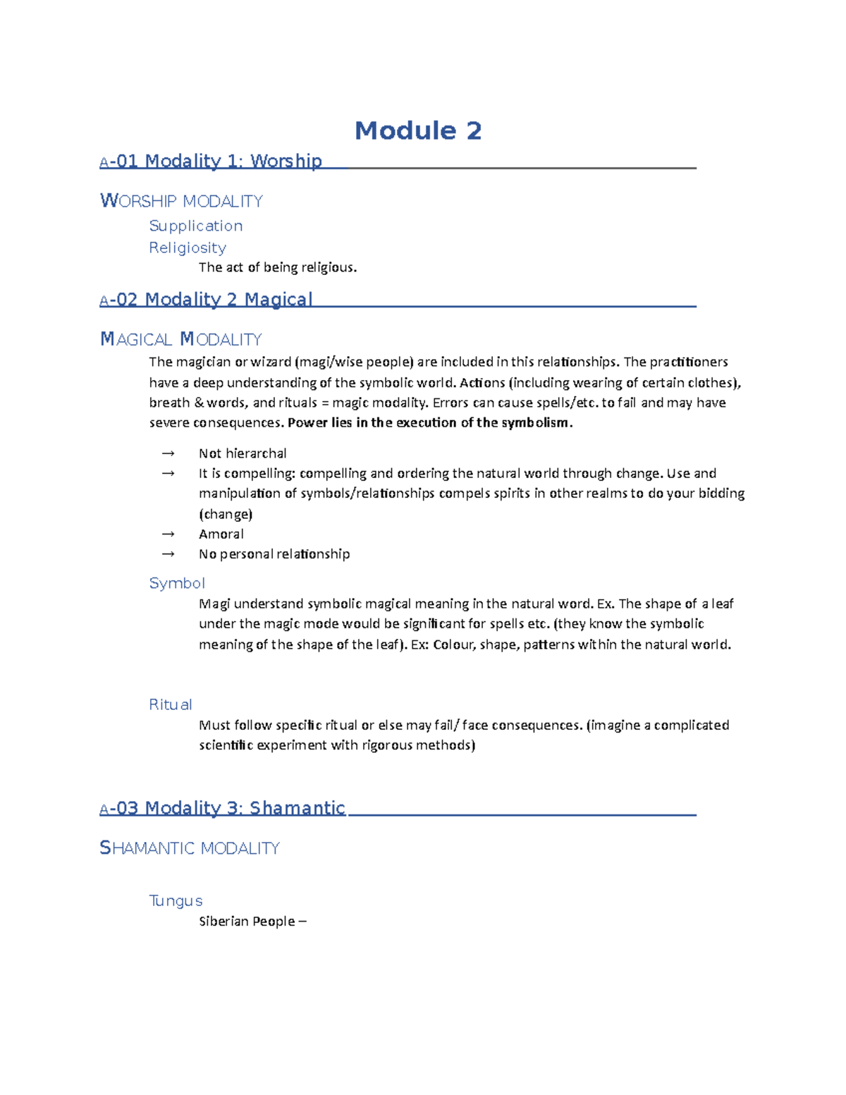 SRS Fill in notes Module 2 4 - A-01 Modality 1: Worship Module 2 ...