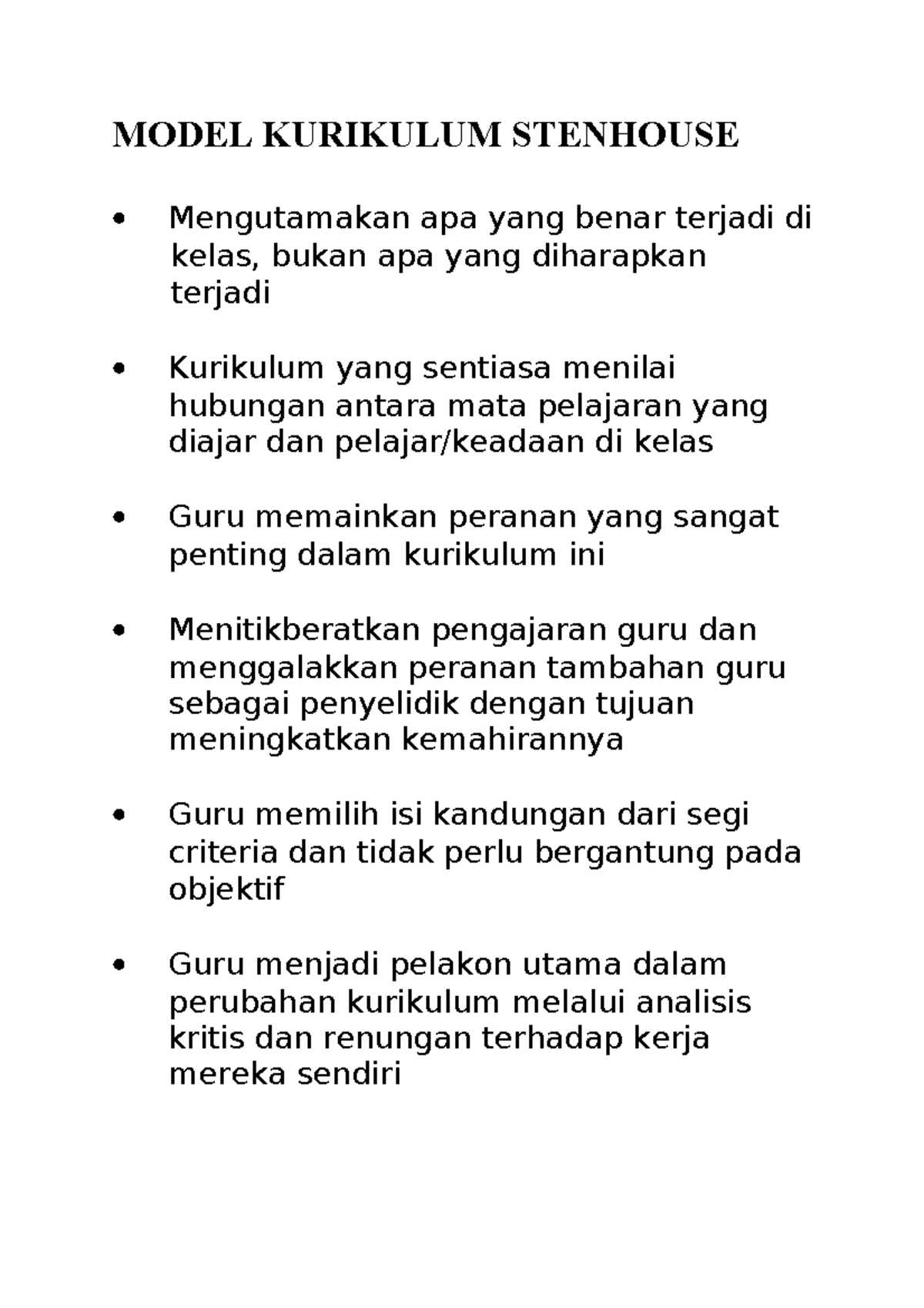 Pdfcoffee - model kurikulum stenhouse - MODEL KURIKULUM STENHOUSE Mengutamakan apa yang benar ...