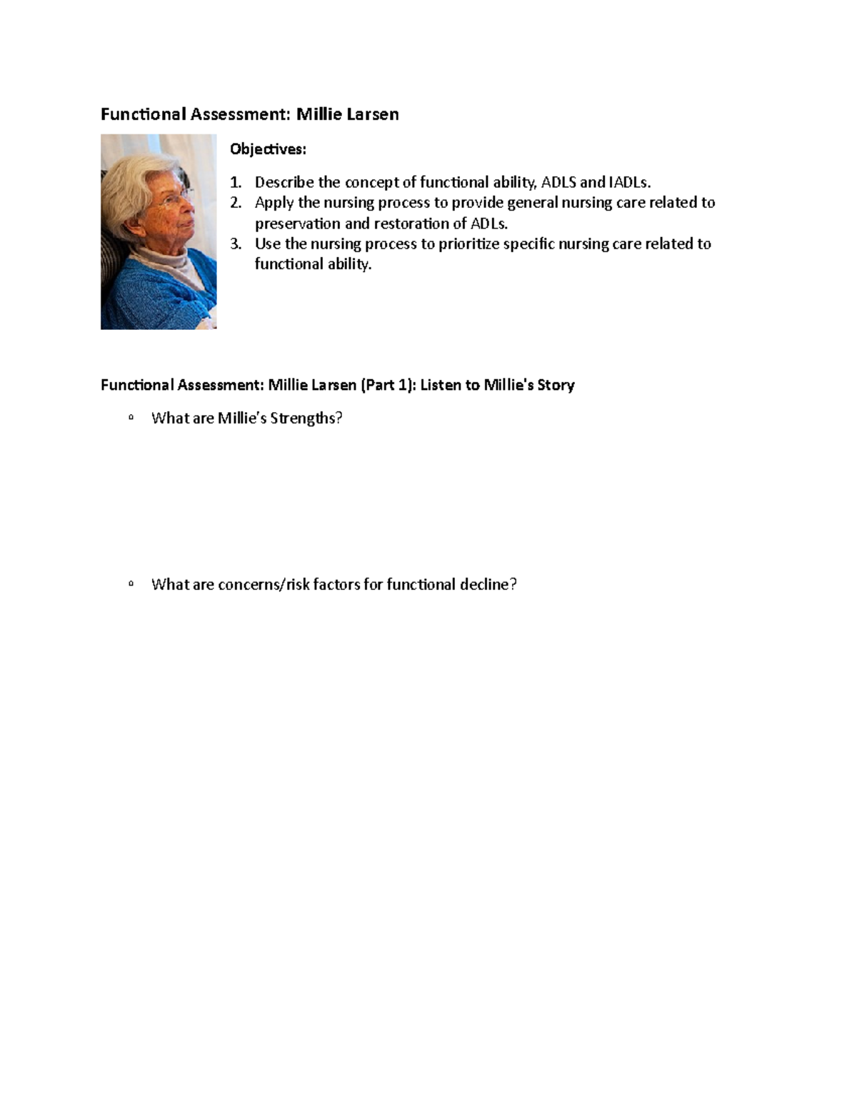 Functional Assessment Millie Larsen - Functional Assessment: Millie ...