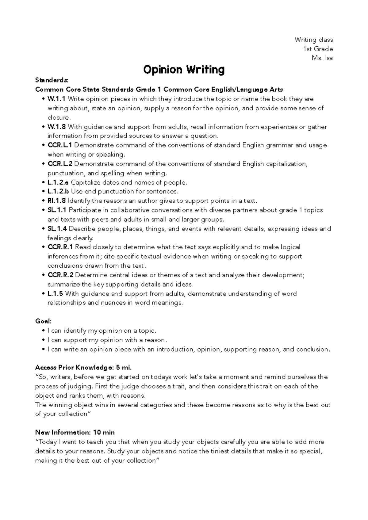 Opinion Writing plan - Writing class 1st Grade Ms. Isa Opinion Writing ...