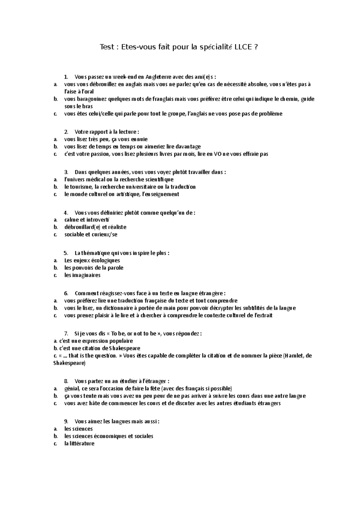 Réforme du baccalauréat - Test : Etes-vous fait pour la spécialité LLCE ...