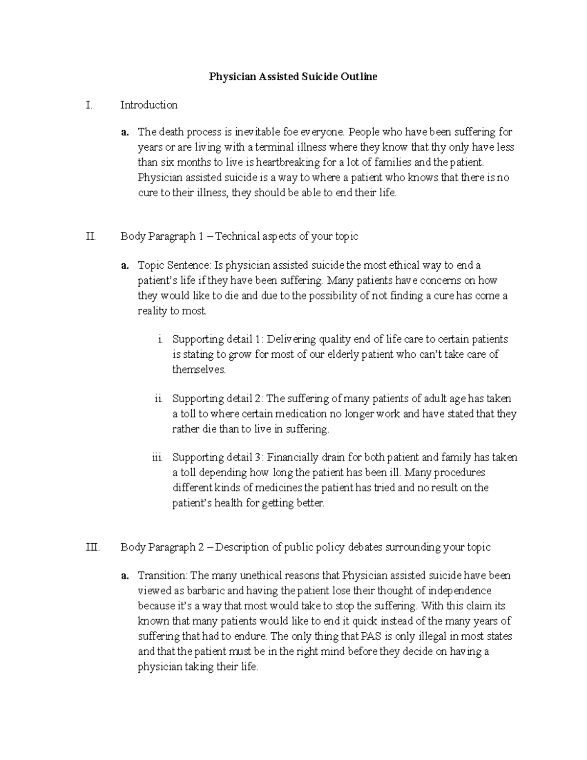 Term Paper Outline Template - Physician Assisted Suicide Outline I ...