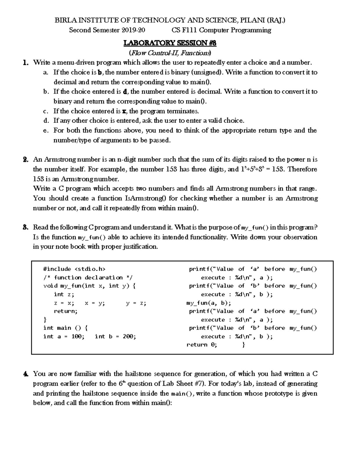Lab08 - assignments - BIRLA INSTITUTE OF TECHNOLOGY AND SCIENCE, PILANI ...