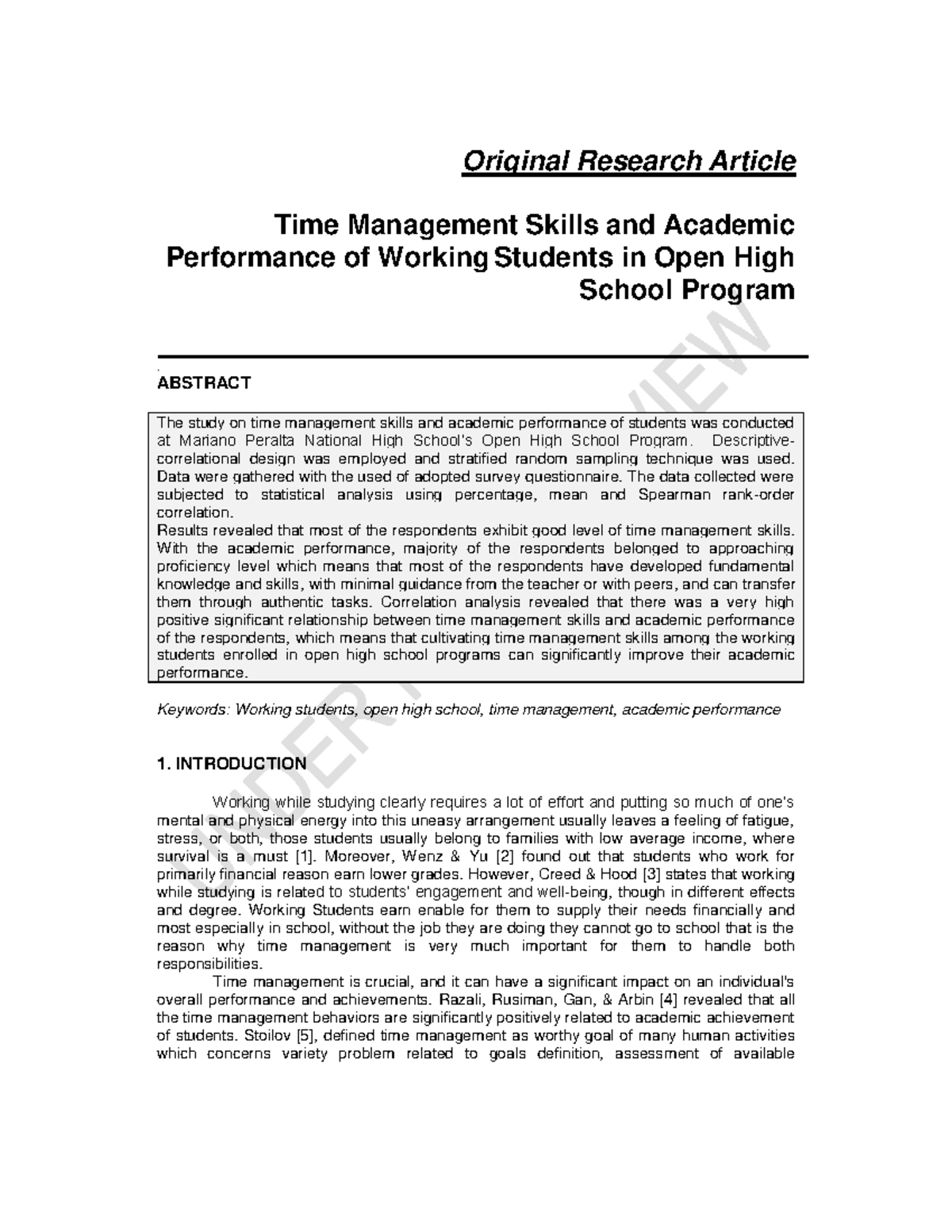 EFFECT OF TIME MANAGEMENT TO ACADEMIC PERFORMANCE - Original Research ...