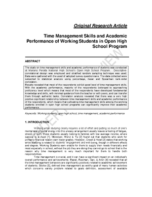 The Impact of Time Management on the Stu - Related Study The Impact of ...