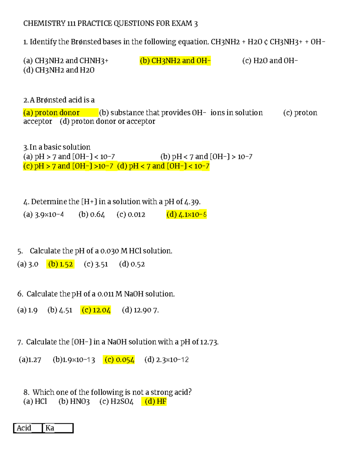 Chem Review Sheet - Module 5 for Exam 3 - Spring 202 - CHEMISTRY 111 ...