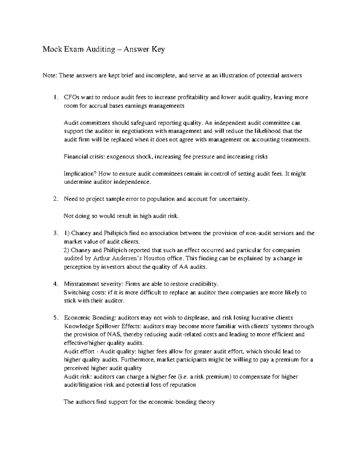 Mock Exam Auditing (Questions and Answers) - Mock Exam Auditing ...
