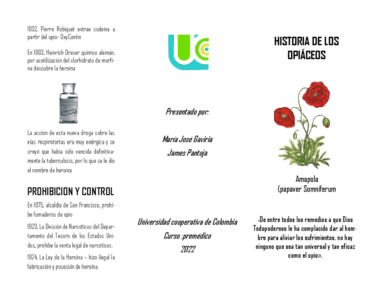 Folleto opio - Historia de los opiaceos y sus derivados - HISTORIA DE ...