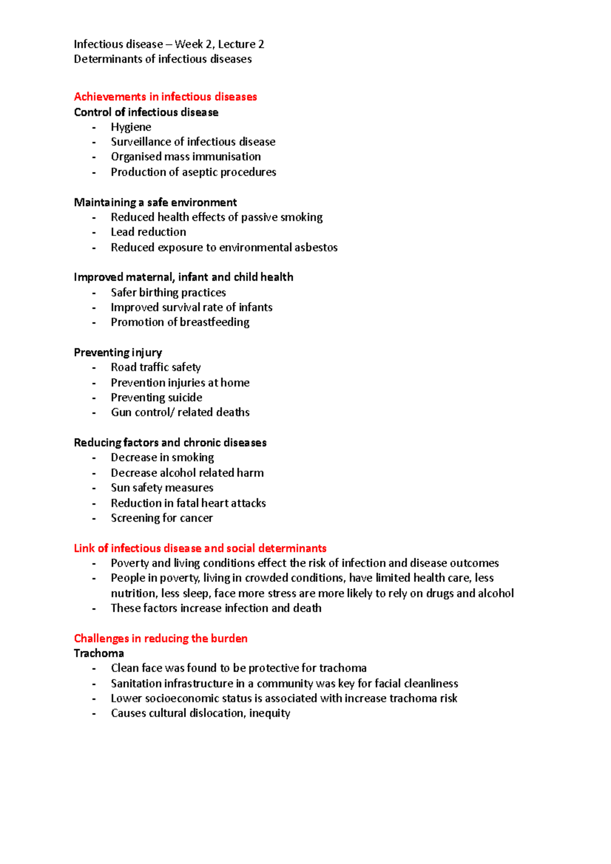 Week 2 Lecture 2 Determinants of health - Infectious disease – Week 2 ...