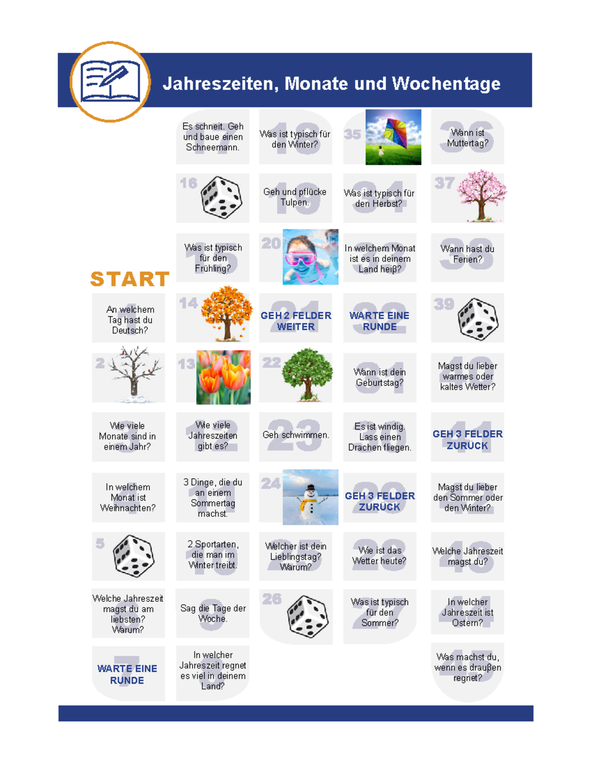 Tag Game complete - German practice - Jahreszeiten, Monate und ...