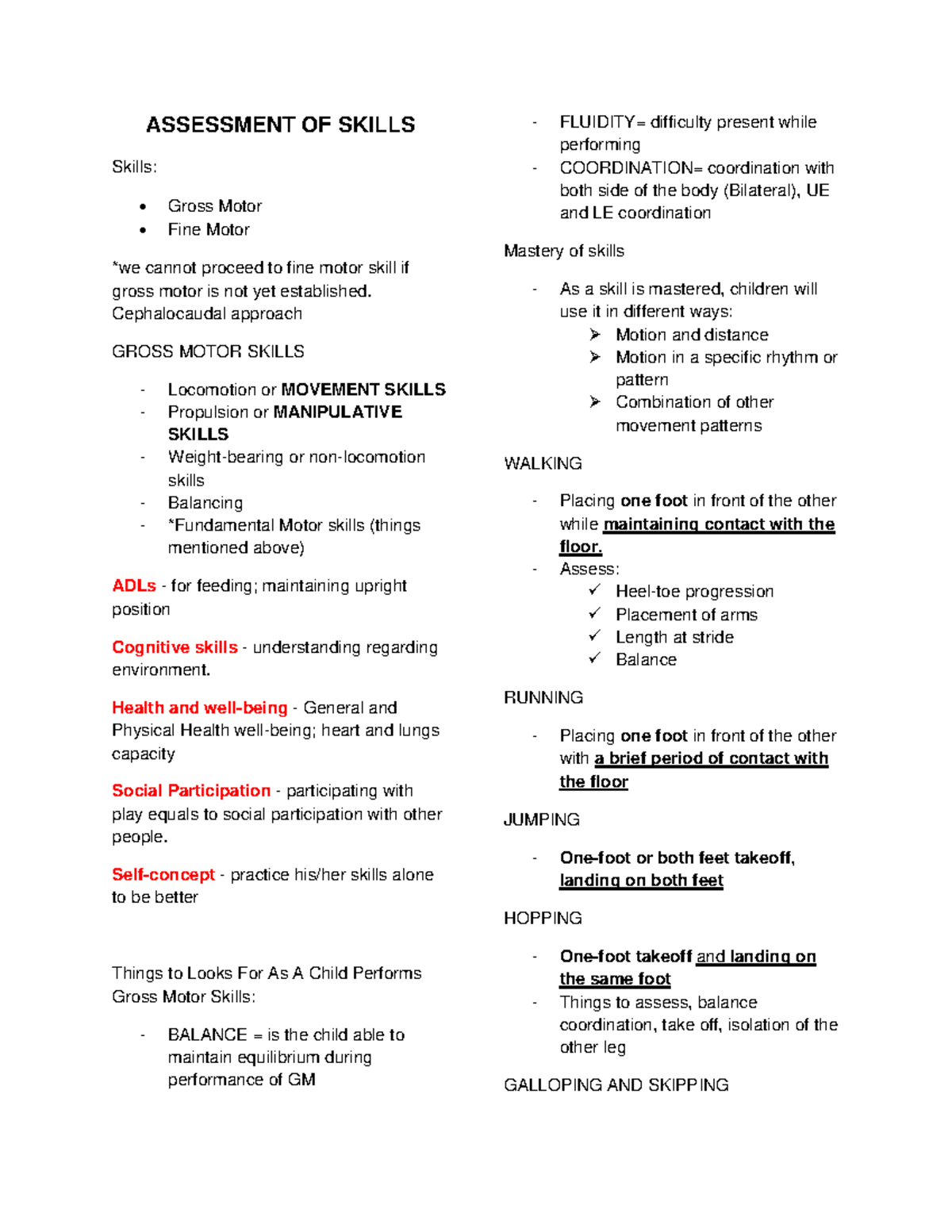 Assessment of Skills (Gross and Fine Motor Skills) - ASSESSMENT OF ...