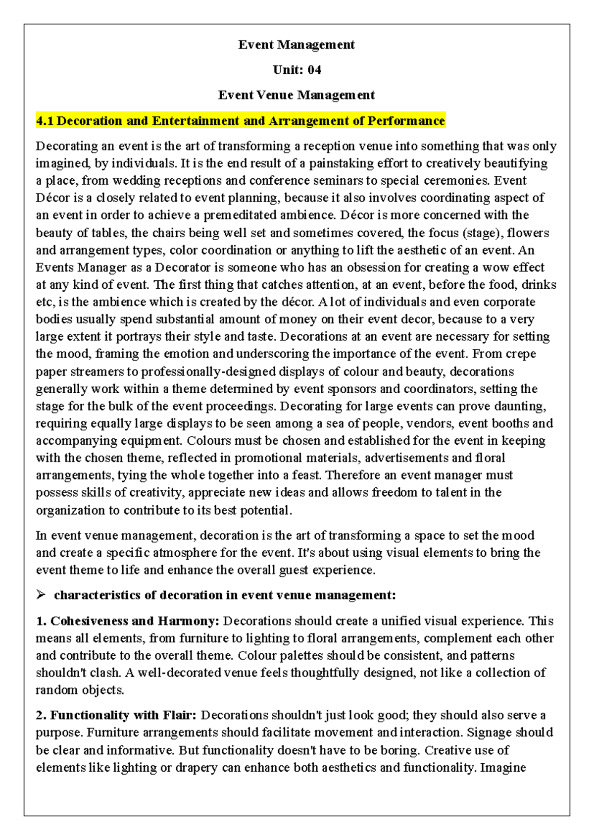 Unit 04 Event venue managemet - Event Management Unit: 04 Event Venue ...