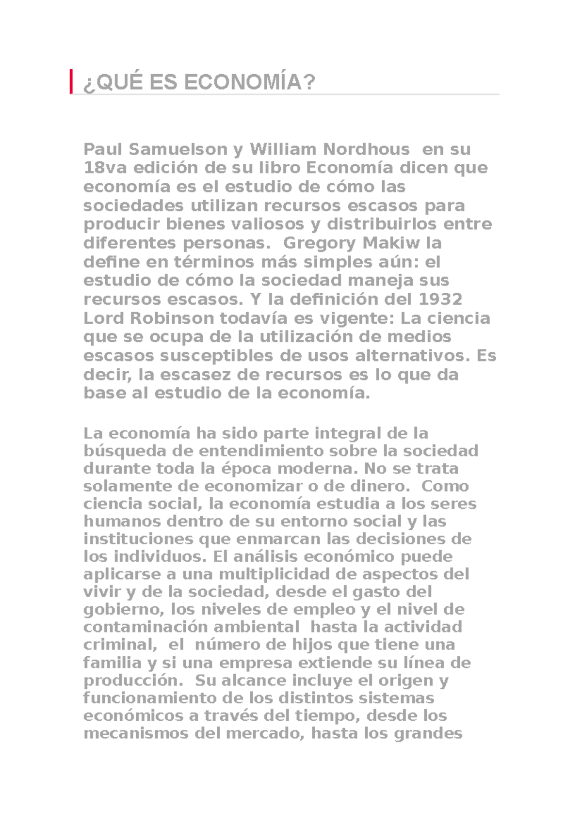 QUÉ ES Economía - ¿QUÉ ES ECONOMÍA? Paul Samuelson y William Nordhous ...