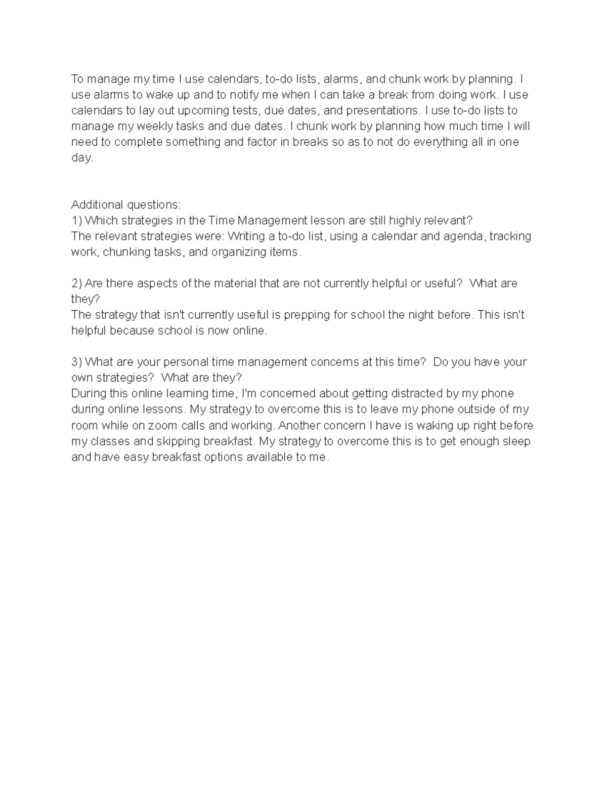 Time Management Quantitative Practice Piece - To manage my time I use ...