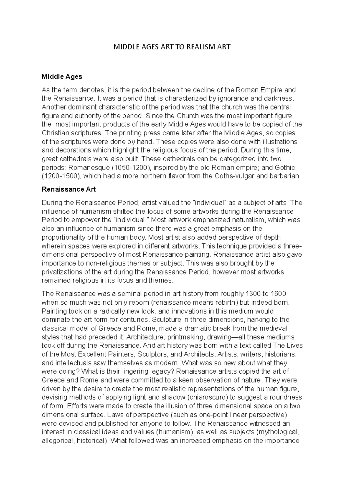 Middle AGES ART TO Realism ART - MIDDLE AGES ART TO REALISM ART Middle ...