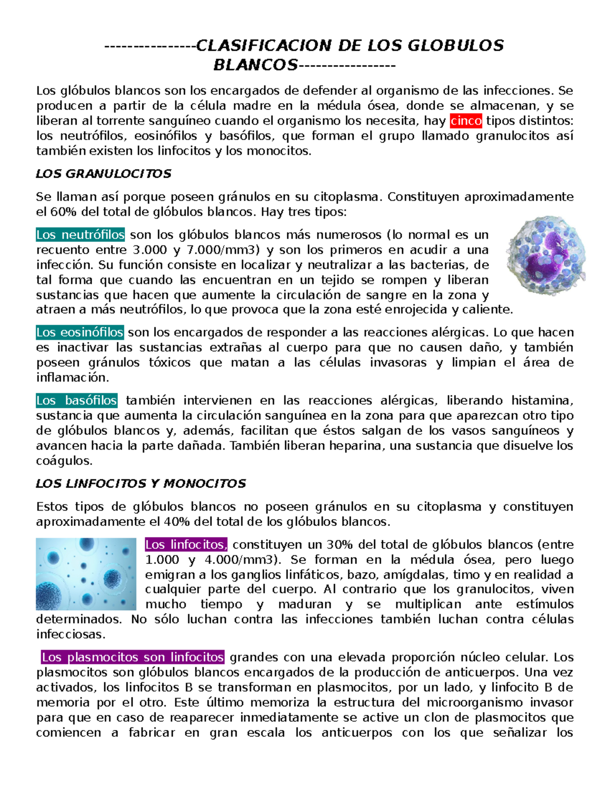 Clasificacion DE LOS Globulos Blancos -CLASIFICACION DE LOS GLOBULOS BLANCOS- Los glóbulos ...