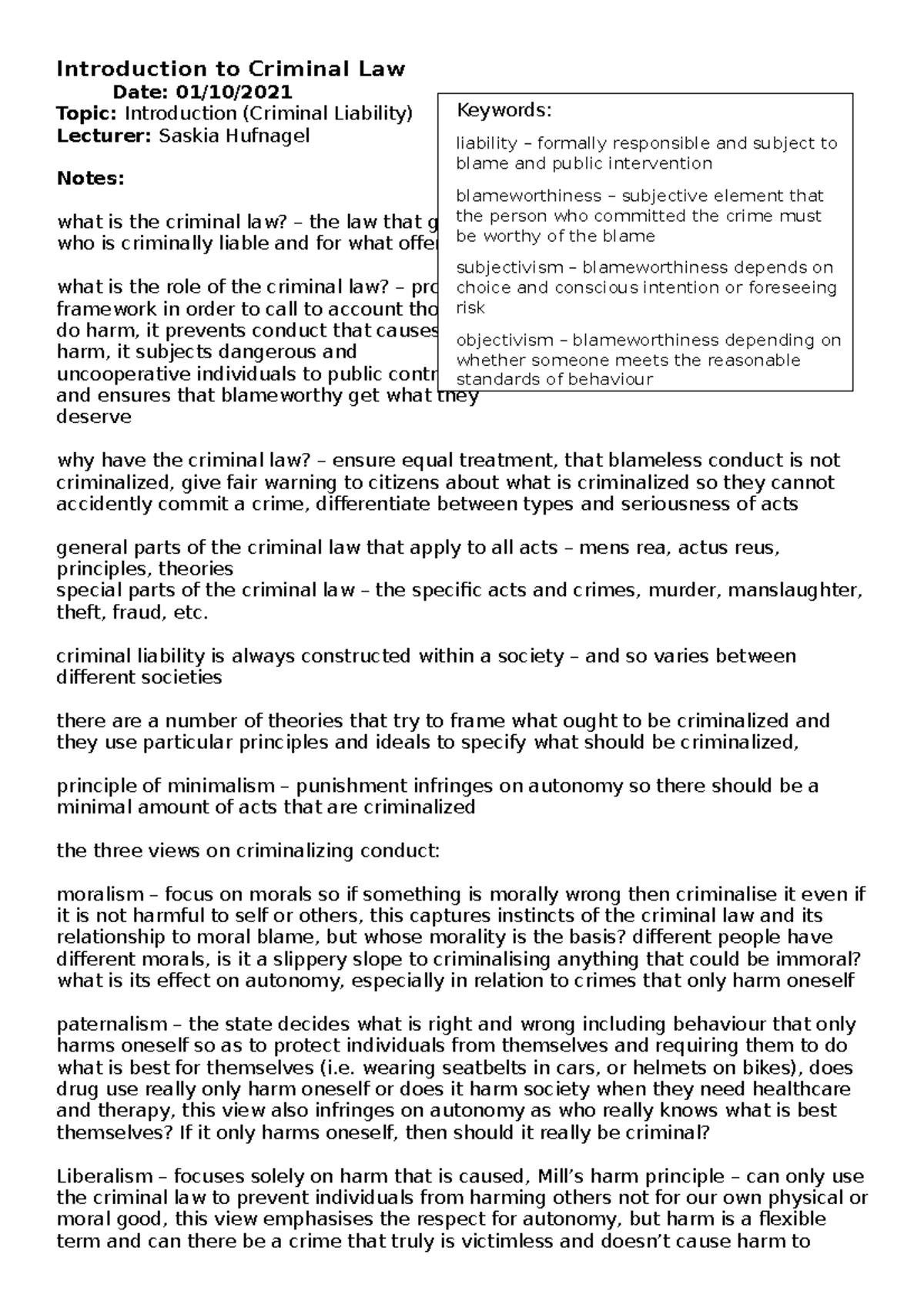 Introduction to Criminal Law and Liability - Introduction to Criminal ...