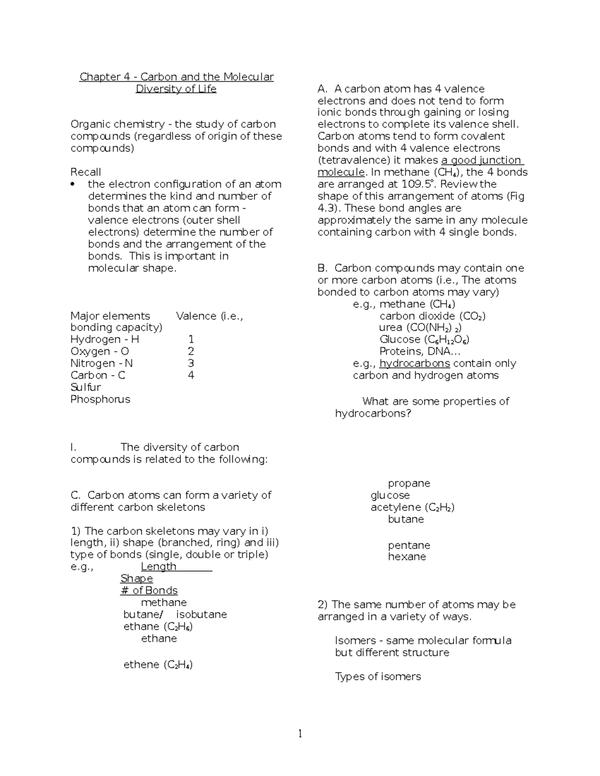 Chap 4 - Organic Chemistry - Chapter 4 - Carbon and the Molecular ...