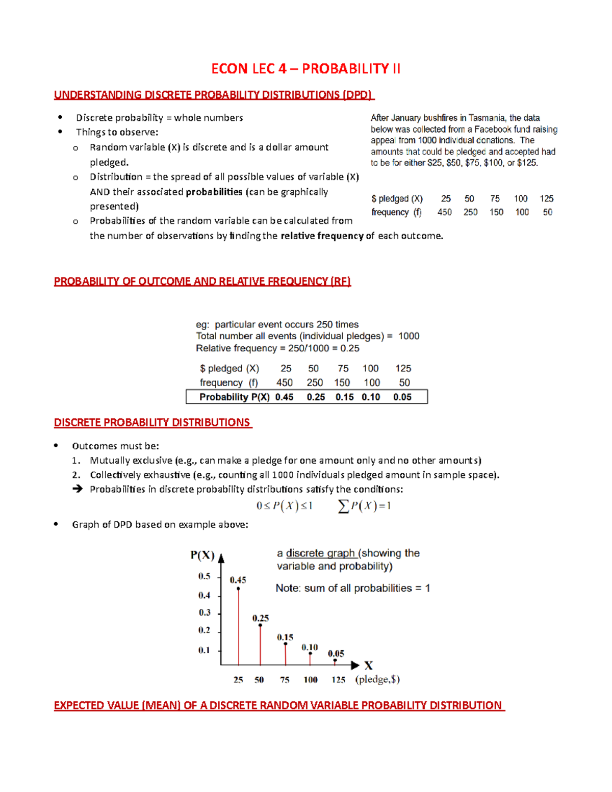 ECON LEC 4 - Probability II - ECON LEC 4 – PROBABILITY II UNDERSTANDING DISCRETE PROBABILITY ...