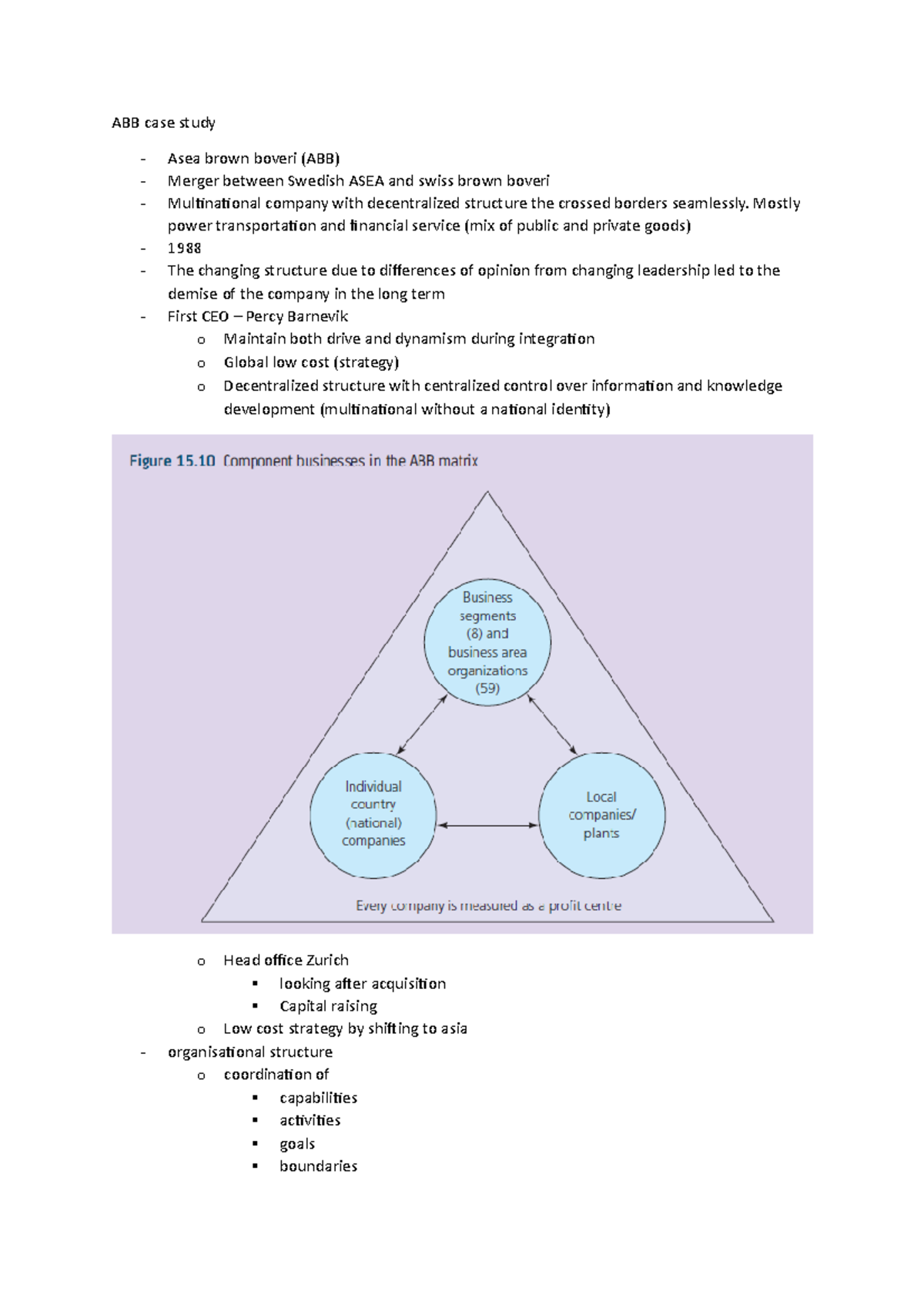 MGMT3001 Lecture 3 - ABB case study Asea brown boveri (ABB) Merger ...