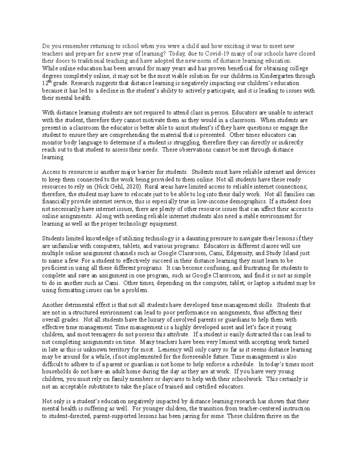 Neg. Effects Distance Learning Speech First Draft - Do you remember ...