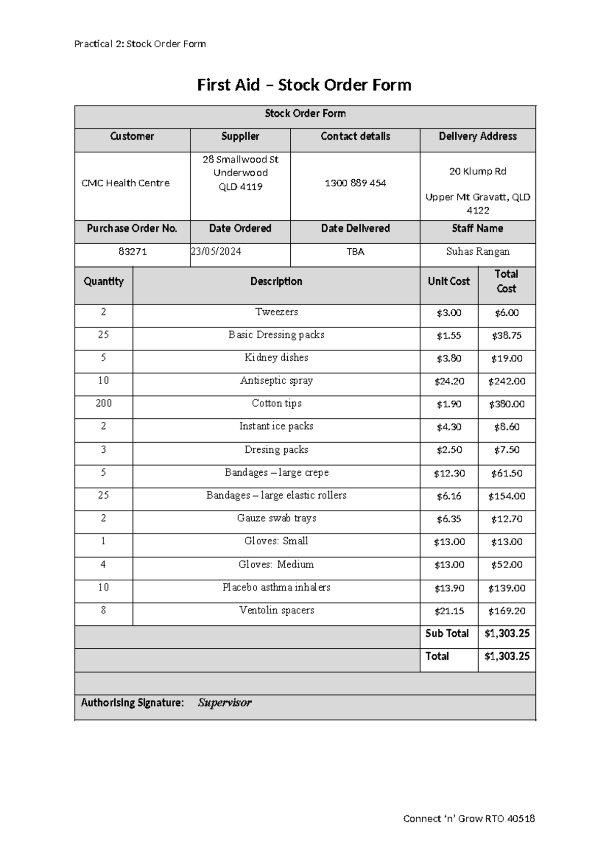 Induction151515 - Practical 2: Stock Order Form Connect ‘n’ Grow RTO ...