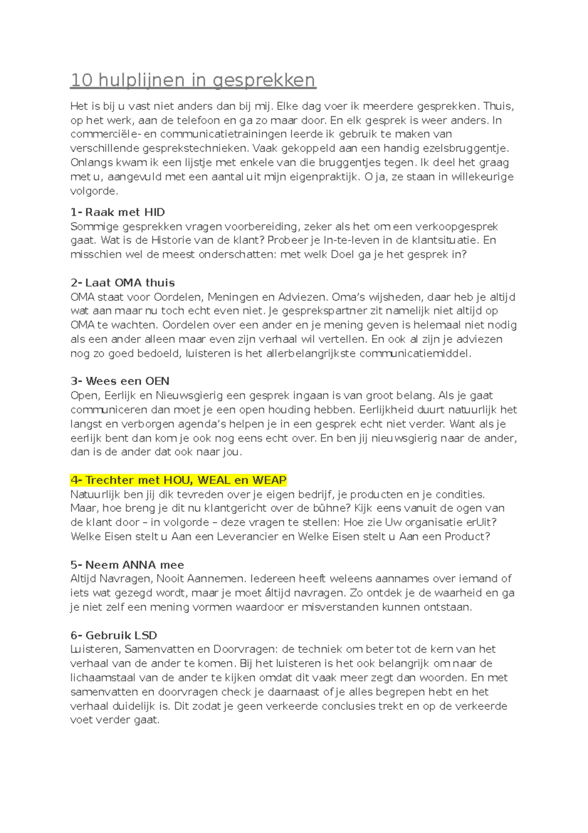 10 hulplijnen in Sales-gesprekken. Van HOU, WEAL en WEAP tot en met ABC ...