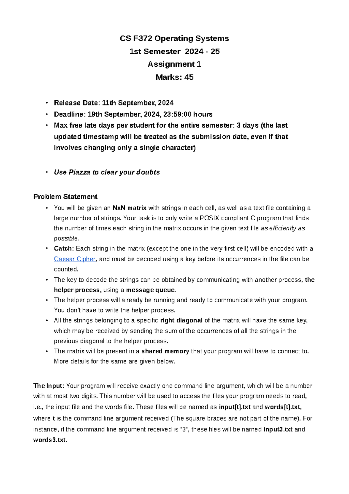 OS Assignment 1 - CS F372 Operating Systems 1st Semester 2024 - 25 ...
