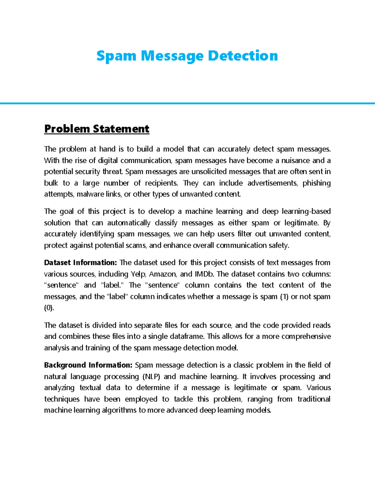 Spam Message Detection - Spam Message Detection Problem Statement The ...