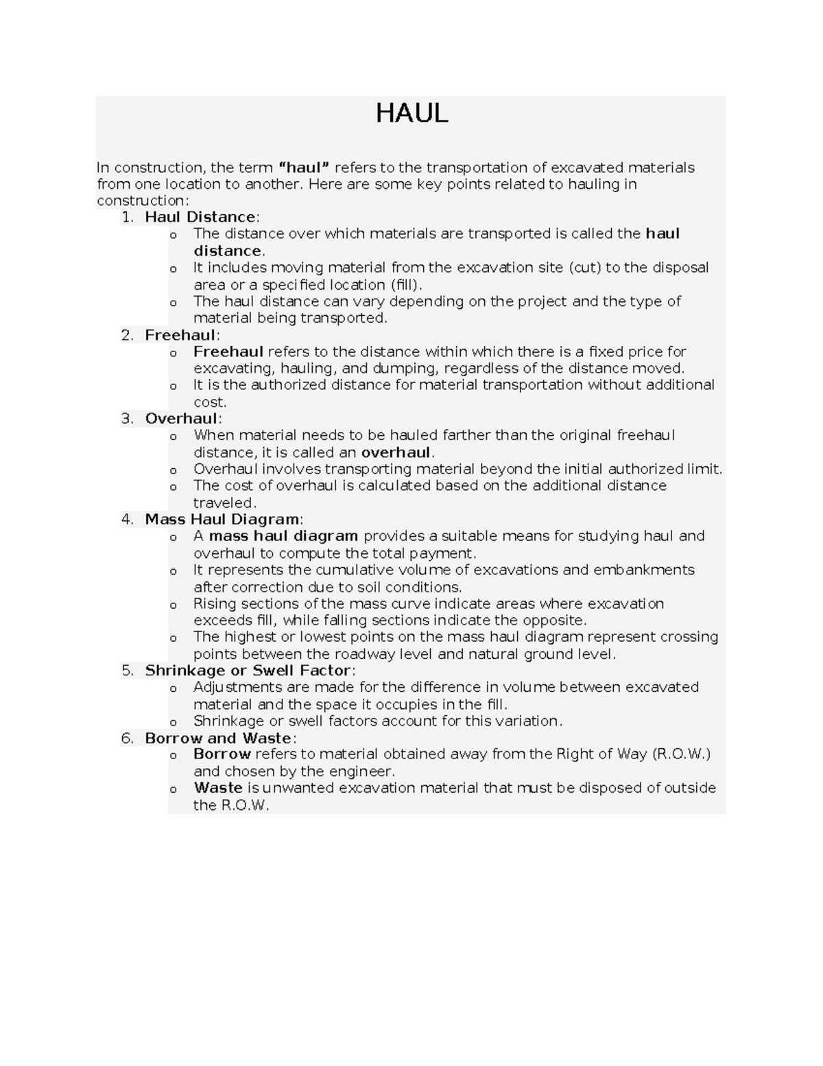 HAUL - dededd - HAUL In construction, the term “haul” refers to the ...