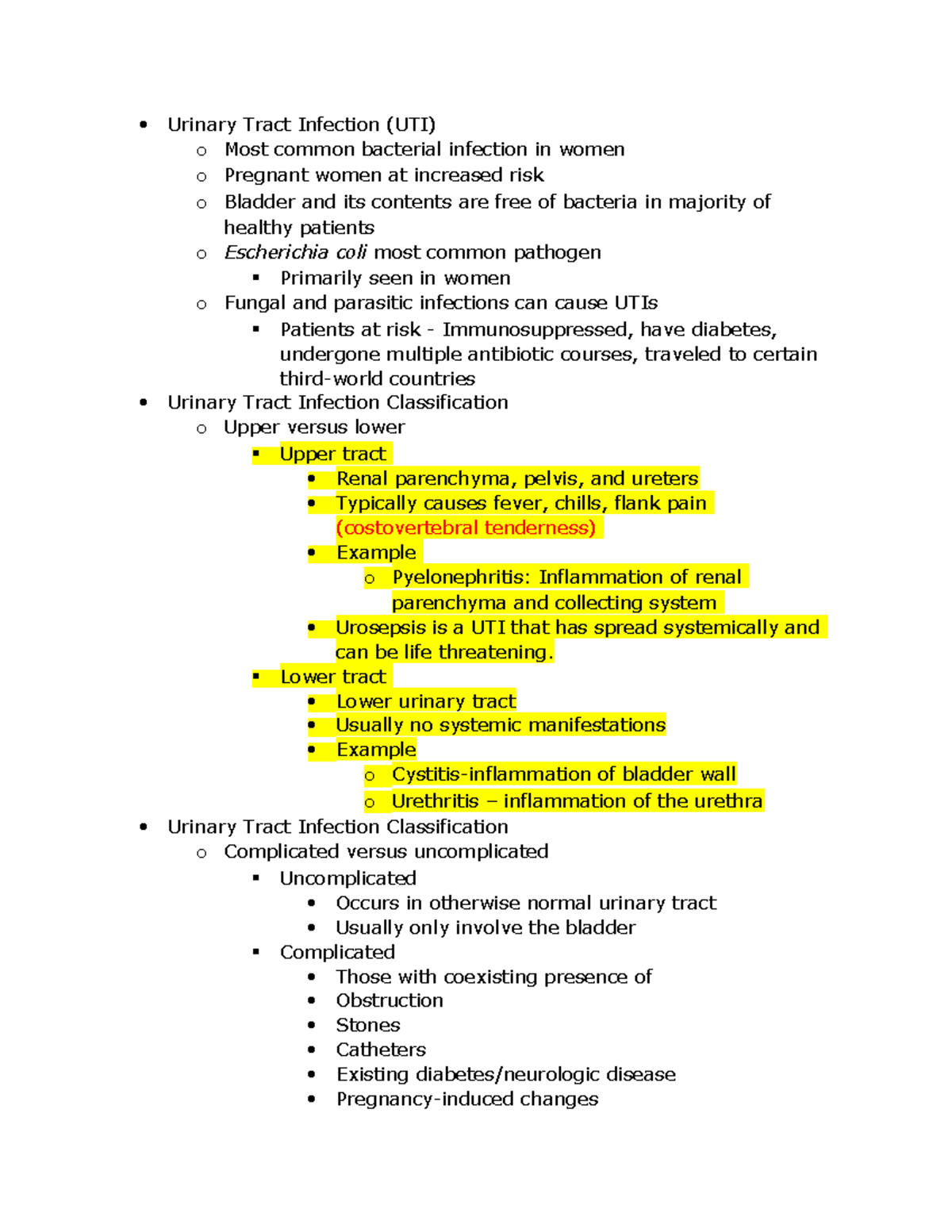 Urinary Tract Infection - Lower tract Lower urinary tract Usually no ...